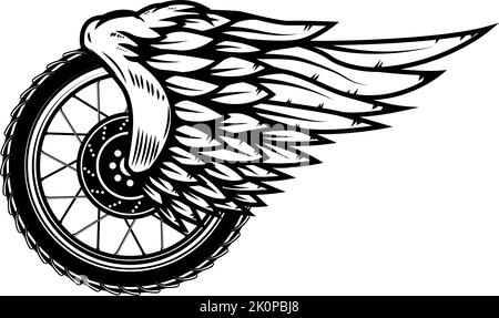 Winged wheel in monochrome style. Design element for logo, label, sign ...