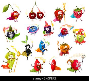 Fantasy fruits characters. Cartoon magic colorful berries with funny ...