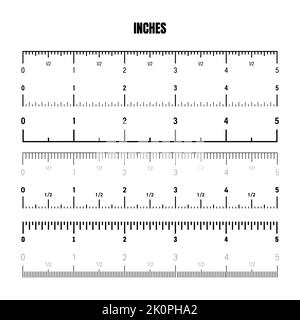 Realistic black inch scale for measuring length or height. Various ...