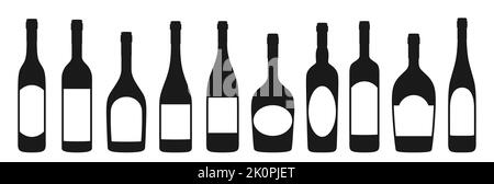 Alcohol beverages bottle different shapes and empty label set. Various ...