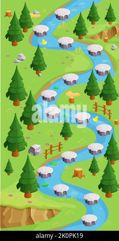 Game map template. River landscape top view. Vector illustration Stock ...