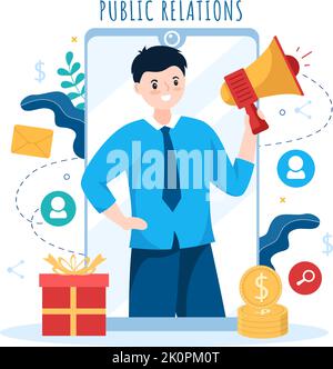 Public Relations Template Hand Drawn Cartoon Flat Illustration with ...