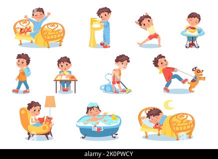 Cartoon kid daily routine activities set Stock Vector Image & Art - Alamy