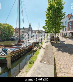 Ancient ships at the historic port, Pilgrim-father-church, Delfshaven ...