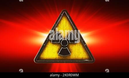 3D render animation of the radiation nuclear hazard symbol in a ...