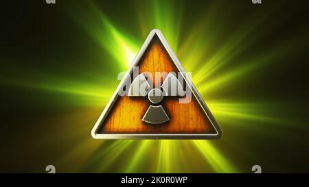 3D render animation of the radiation nuclear hazard symbol in a ...