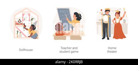 Kids role games isolated cartoon vector illustration set. Kids playing ...