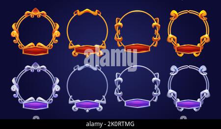 Silver and gold game name plaque frame cartoon vector button. Isolated ...