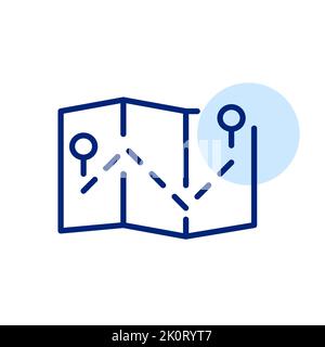 Navigator showing path between two pinpoints on a folded map. Pixel perfect, editable stroke ...