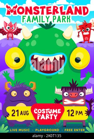 Little monsters vector background template. Little monsters text in ...