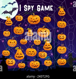 Cartoon Halloween pumpkin lanterns. Math game worksheet. Kids ...