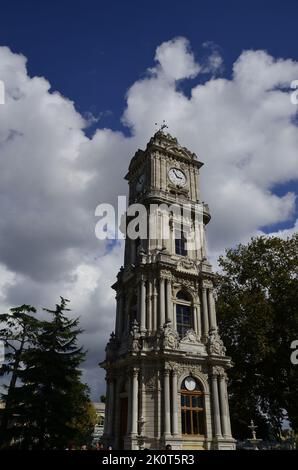 Dolmabahce Clock Tower with blue sky, Istanbul, Turkey Stock Photo - Alamy