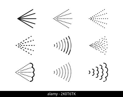 Spray icons. Water, perfume or gas outline pictograms, humidifier vapor ...