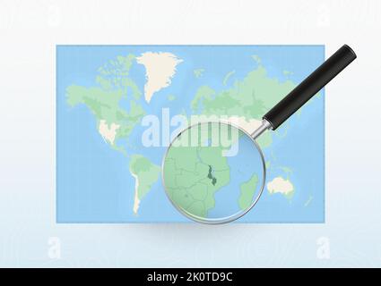Map of the World with a magnifying glass aimed at Mali, searching Mali with loupe. Vector map ...