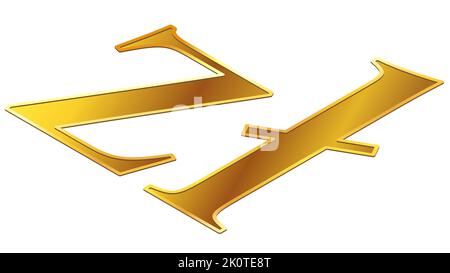 Polish zloty PLN currency golden sign front view isolated on white ...