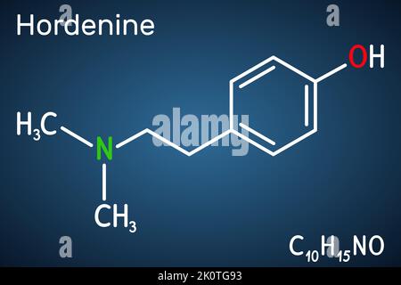 Hordenine, dimethyltyramine class, molecule. Structural formula ...