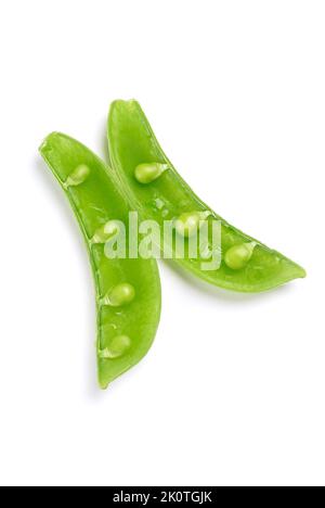 Single pea pod opened on white background cut out Stock Photo - Alamy