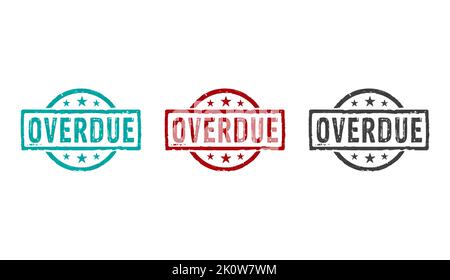 Overdue stamp icons in few color versions. Belated debt payment concept ...