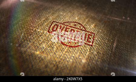 Overdue stamp printed on linen sack. Belated debt payment concept Stock ...
