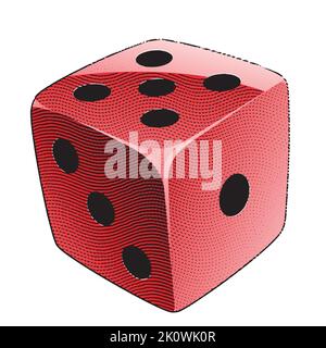 Illustration of Scratchboard Engraved Cube with Red Fill isolated on a ...