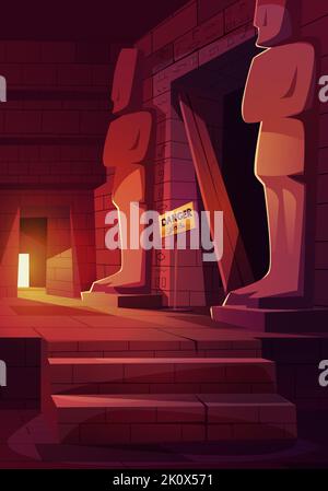 Ancient Egyptian pyramid treasury interior with open door. Cartoon ...