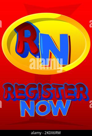 Register Now icon. Superhero coat of arms. Colorful comic book style ...