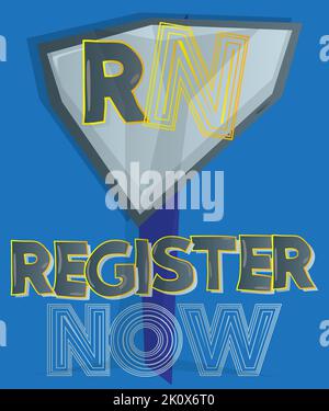 Register Now icon. Superhero coat of arms. Colorful comic book style ...