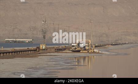 View of the evaporation ponds operated by the 'Dead Sea Works' potash ...