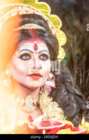 Agomoni concept photo shoot,Woman face with perfect makeup like goddess ...