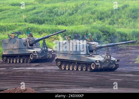 JGSDF The Type 99 155 mm self-propelled howitzer, Type 96 Armored ...