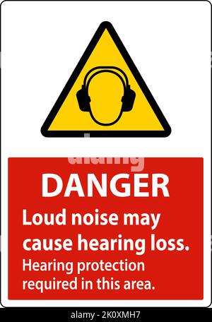 Danger Hearing Protection Required Sign On White Background Stock ...