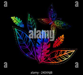 Abstract flower logo with butterflies . Round graphic element. Vector ...