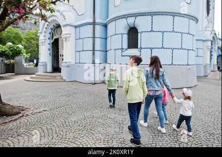 Mother with kids walking at near Bratislava castle , Slovakia Stock ...