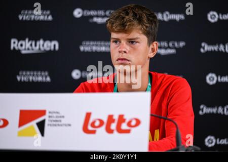 Belgian junior Alexander Blockx pictured in action during a training ...