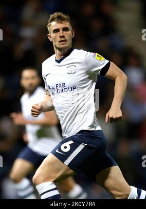 Preston North End's Liam Lindsay during the warm up before the Sky Bet ...