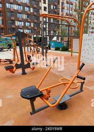 Colorful children's playgrounds in the courtyard of a residential ...