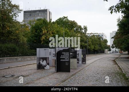 Boards are seen on Stare Nalewki street with information on operation ...