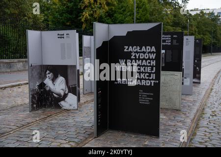 Boards are seen on Stare Nalewki street with information on operation ...