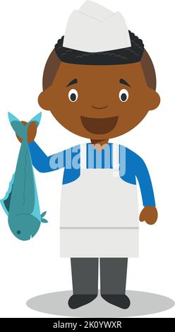 Cute cartoon vector illustration of a fishmonger Stock Vector Image ...