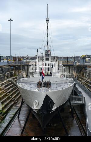 HMS M.33 in dry dock inside Portsmouth's Historic dockyard, a WW1 ...
