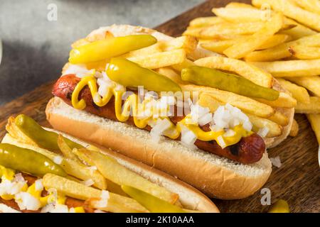 Homemade Chicago Style Depression Dog with Fries Mustard Peppers and ...
