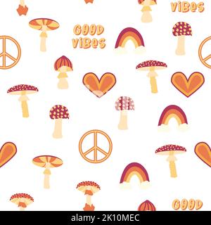 Magic psychedelic drug mushrooms, Chamomile, rainbow seamless pattern ...