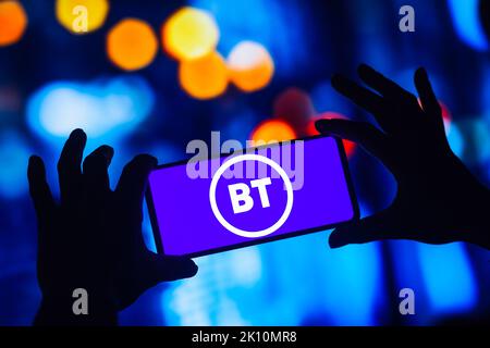 Logo BT, British Telecom, seen in Black and white Stock Photo - Alamy