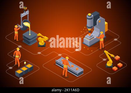 Steel factory. Foundry metallurgy processes in factory interior ...