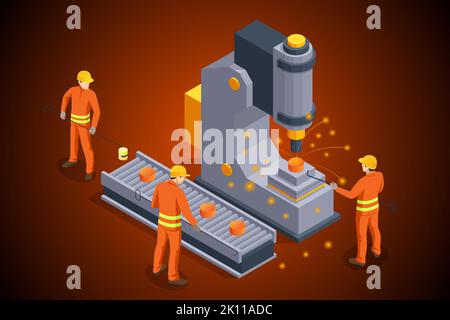 Isometric industrial steel production and metallurgy. Foundry ...