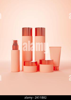 Group of hair care products in different plastic bottles 3D render ...