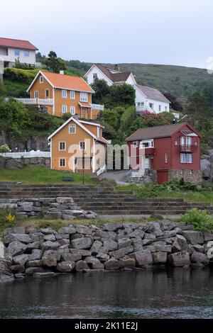 Sogndalstrand, Norway - June 1, 2022: View of the harbor village and ...