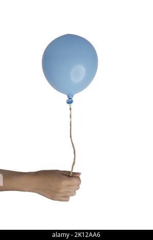 Hand hold blue balloon. Party or present concept. Blue Balloon and hand ...