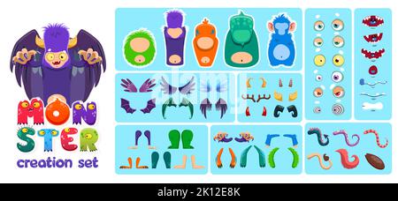 Cartoon monster creation kit. Creature characters constructor with ...