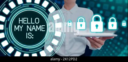 Text showing inspiration Hello My Name Is, Business showcase ...